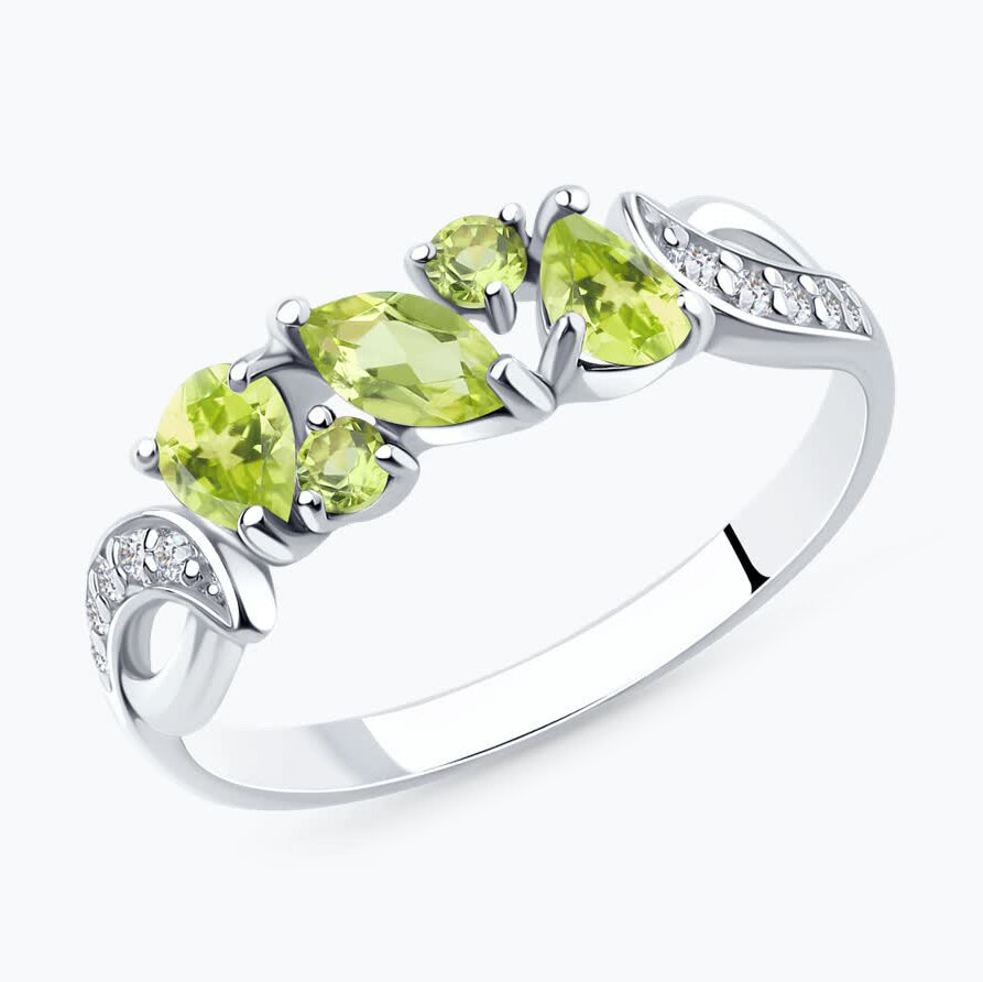 Кольцо, серебро, 925 проба, фианит, хризолит