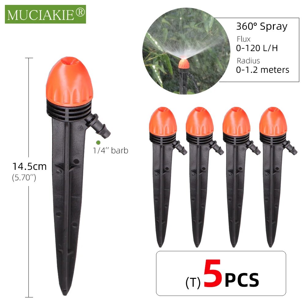 Спринклеры для полива MUCIAKIE, 5 шт, 360° Spray, 0-120 L/H, 0-1.