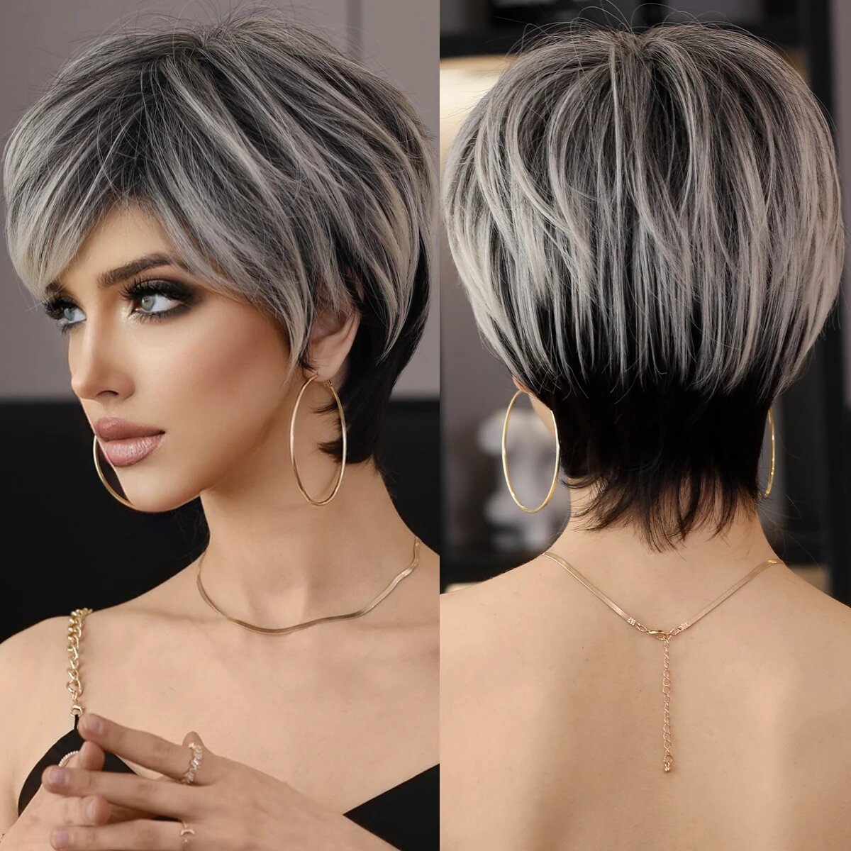 7JHH WIGS Оmbre черный блондинка парик MW1052-3