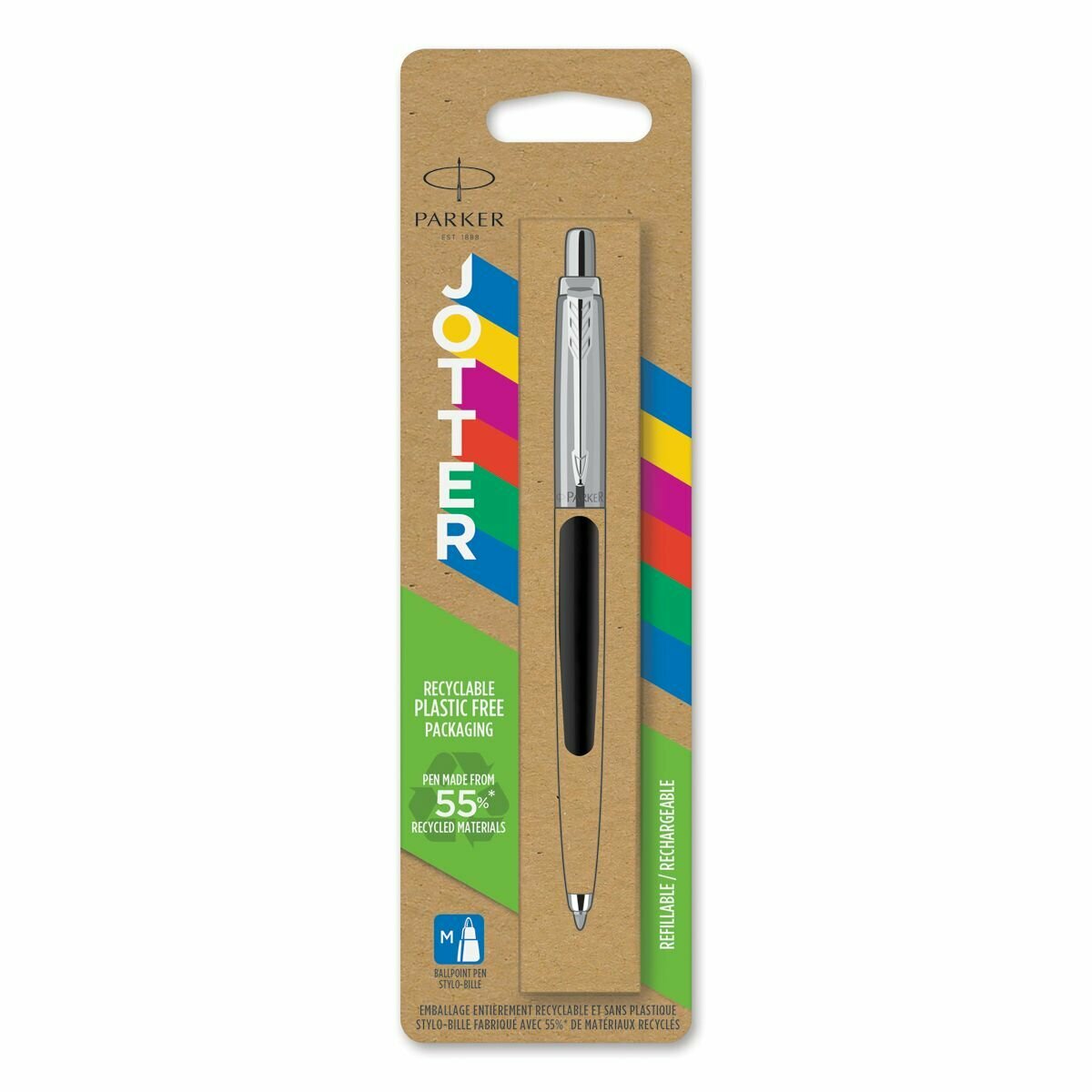 Ручка шариковая PARKER "Jotter Orig Black", корпус черный, детали хром, блистер, синяя