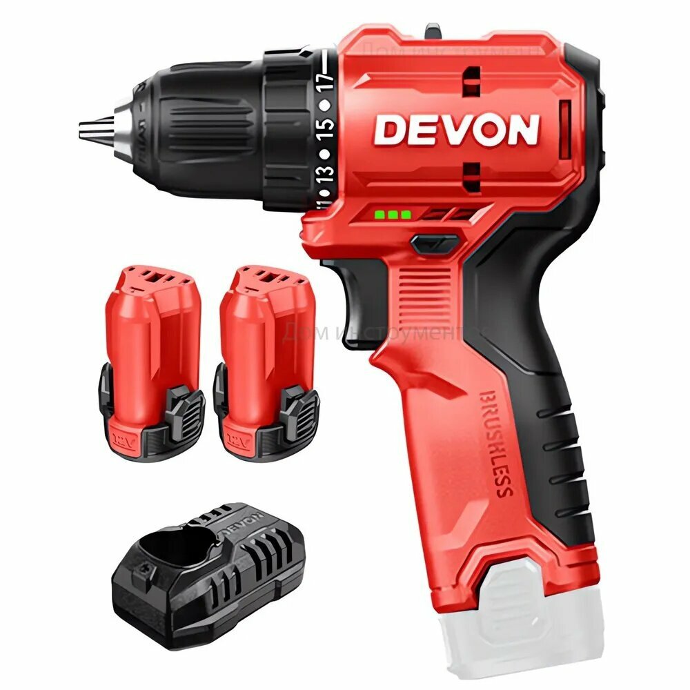 Бесщеточный литий-ионный шуруповерт DEVON DD121 12 В, 2 аккумулятора 2,0 Ач