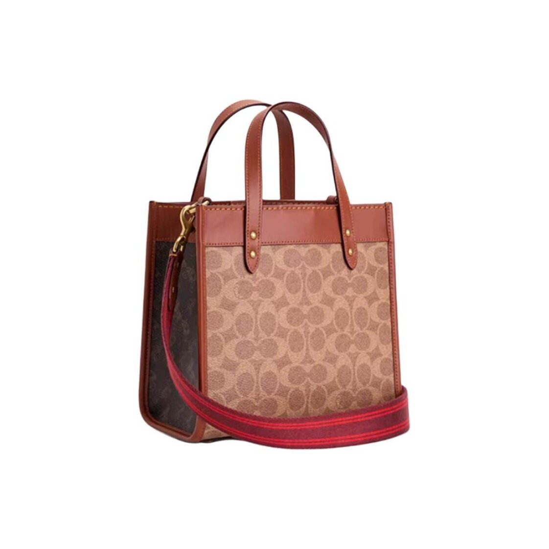 Сумка Coach Field, фактура тиснение, коричнево-желтый — фото 1