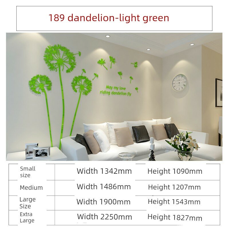 189 Dandelion 3D Самоклеящиеся Наклейки на Стену - Светло-Зеленый, Современное Настенное Искусство для Спальни, Очень