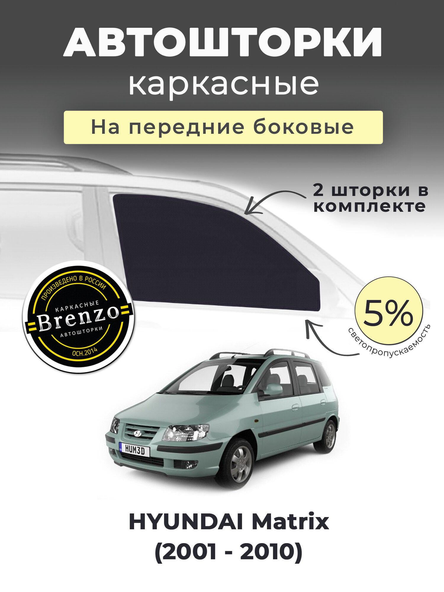Каркасные шторки HYUNDAI Matrix 1 Минивэн 5дв. (2001 - 2010) на передние двери 5%, сетки от солнца в машину