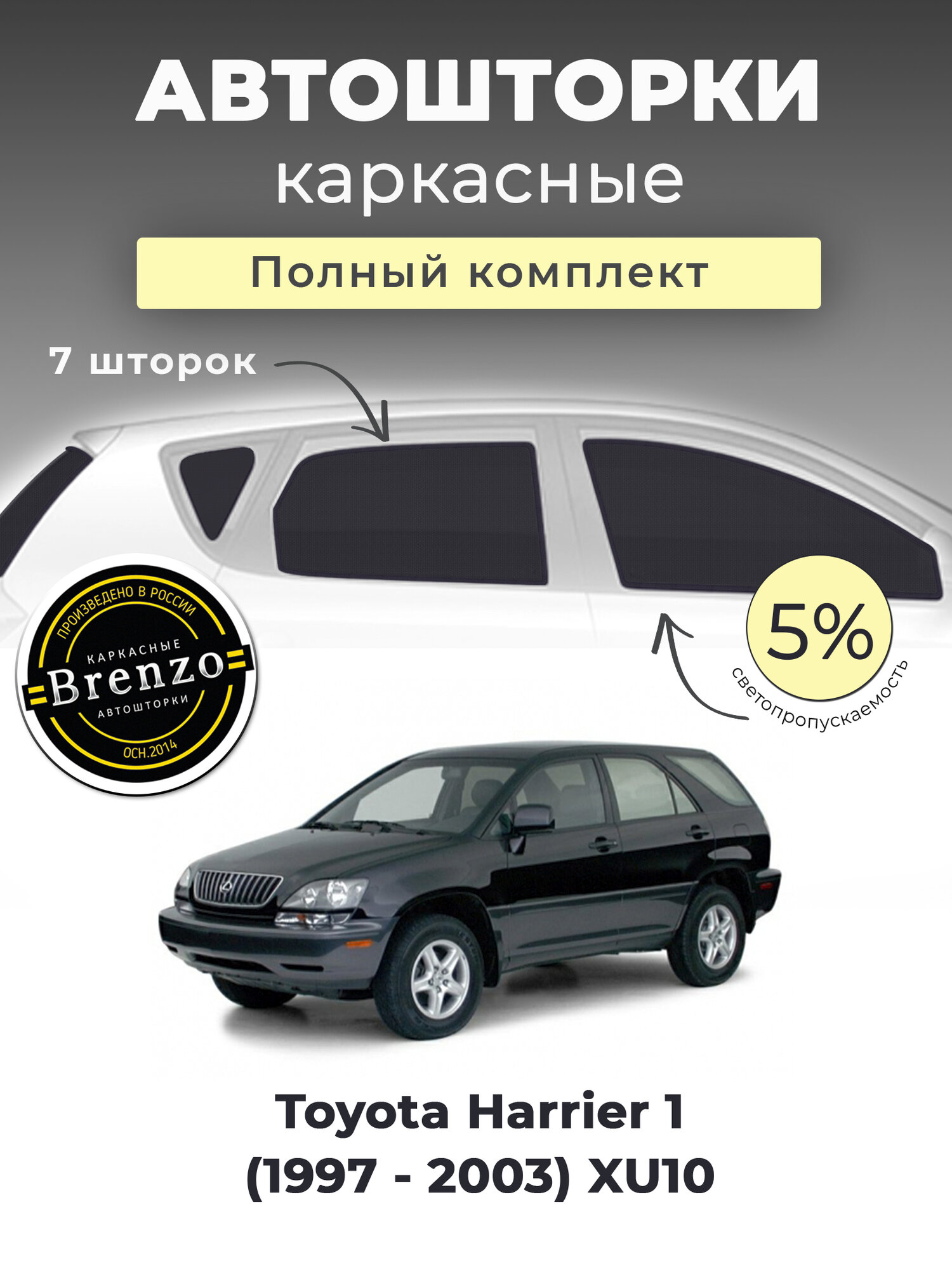 Каркасные шторки Toyota Harrier 1 (1997 - 2003) XU10 полный комплект 5%, сетки от солнца в машину