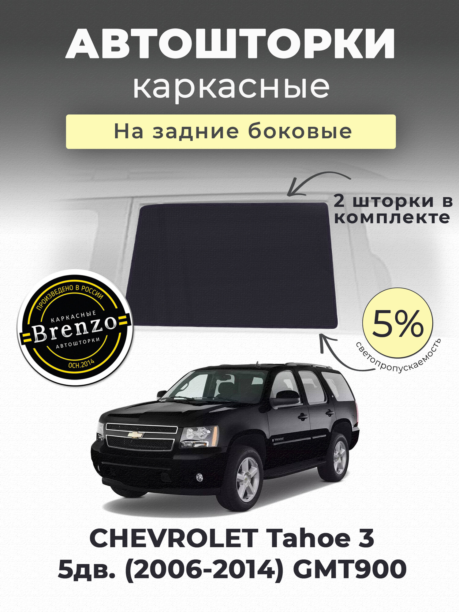 Каркасные шторки CHEVROLET Tahoe 3 5дв. (2006-2014) GMT900 на задние двери 5%, сетки от солнца в машину