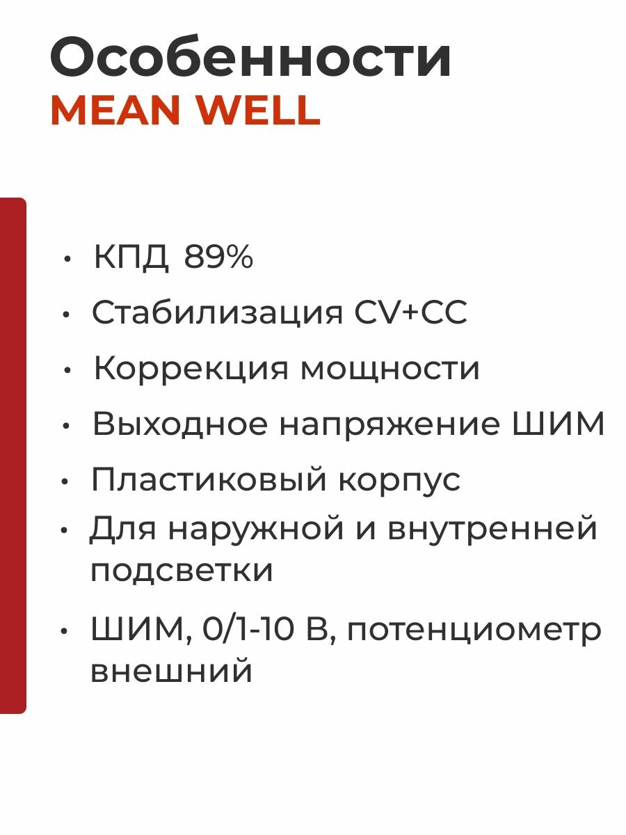 PWM-60-24 MEAN WELL Светодиодный драйвер 60Вт 24В 2,5А для наружного и внутреннего освещения, защита IP67, димминг 3 в 1, ККМ, пластиковый корпус