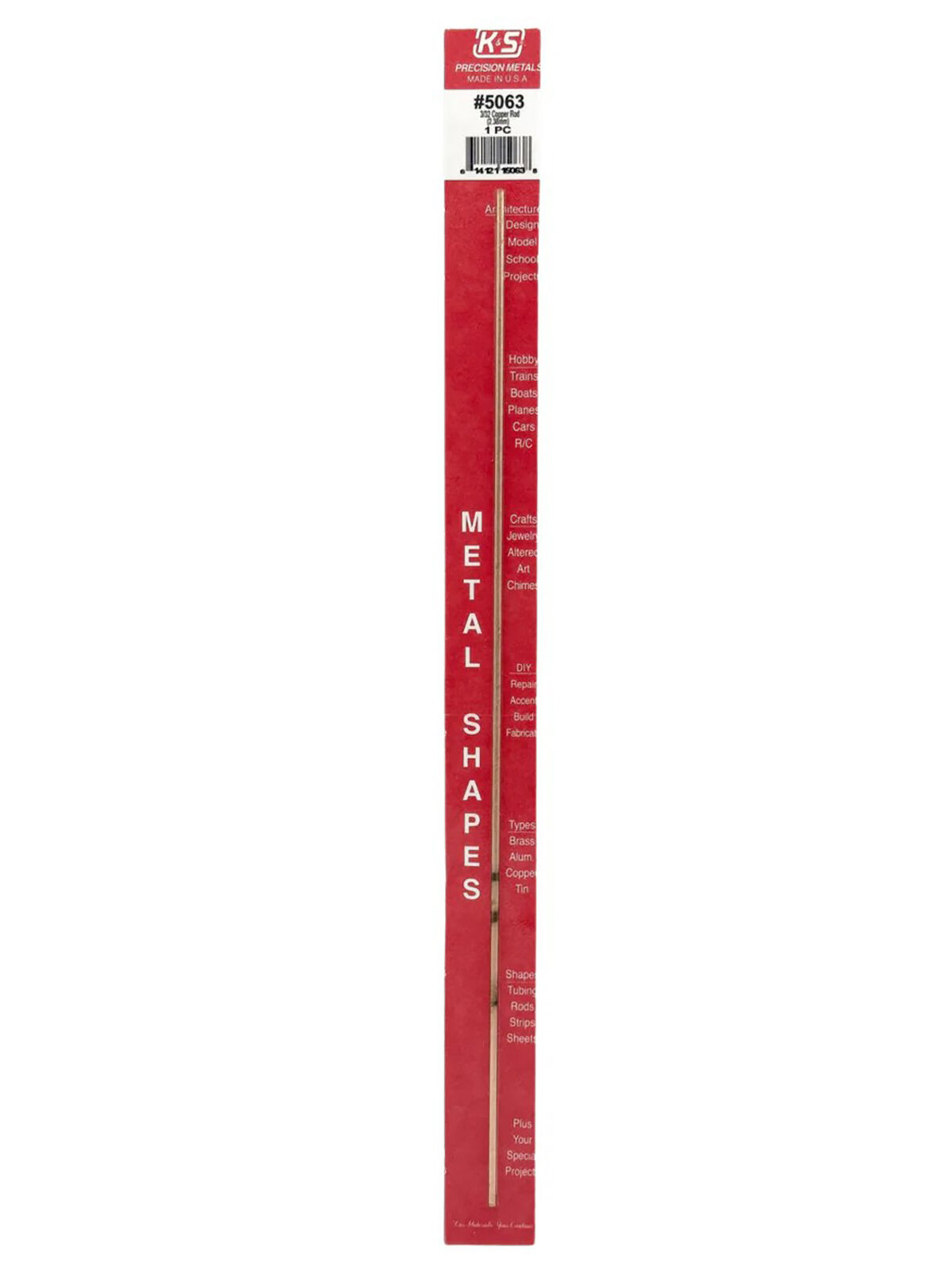 Медный пруток 2.38 мм, длина 30 см, 1 шт, KS Precision Metals