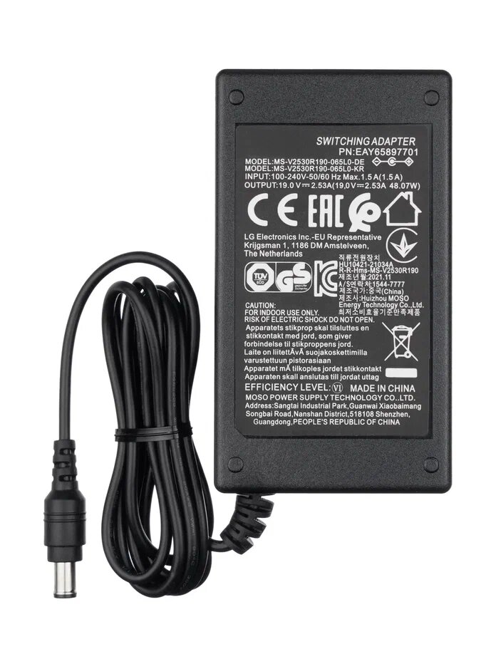 Блок питания для монитора LG 19V, 2.53A, 48W, 6.5x4.4мм с вилкой
