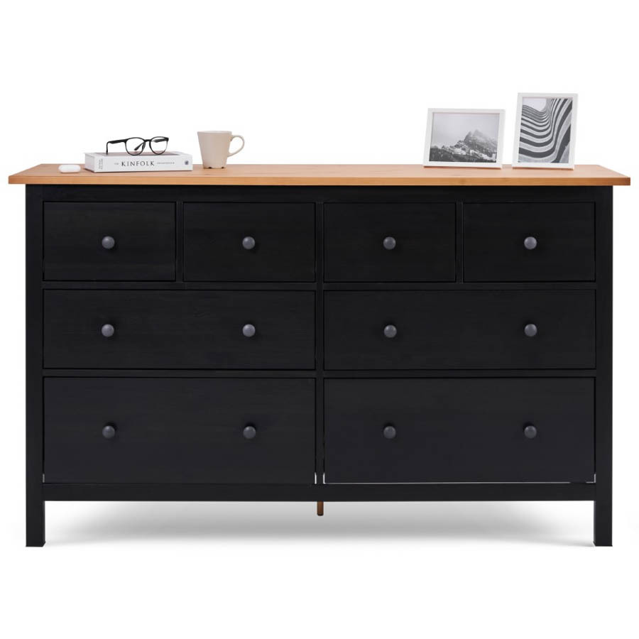 Комод 8 ящиков HEMNES Кымор, массив сосны, цвет черный/светло-коричневый, (икеа)