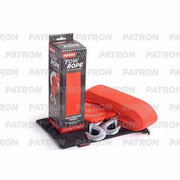 Трос буксировочный PATRON PTR120 ленточный до 12 тонн, 2 крюка, 4.5 метра, чехол