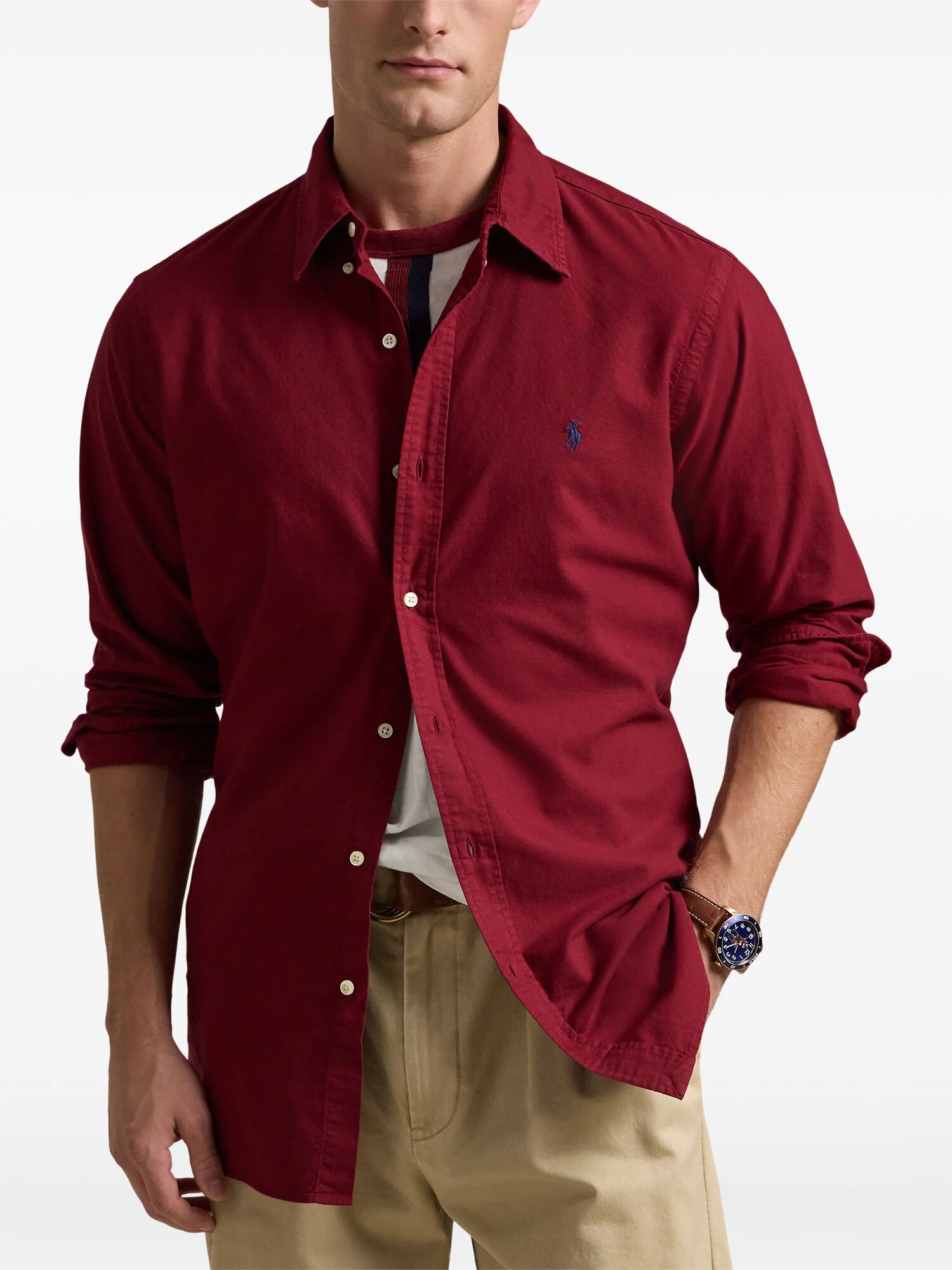 Рубашка Polo Ralph Lauren Logo-embroidered button-down shirt, размер M, red — фото 1