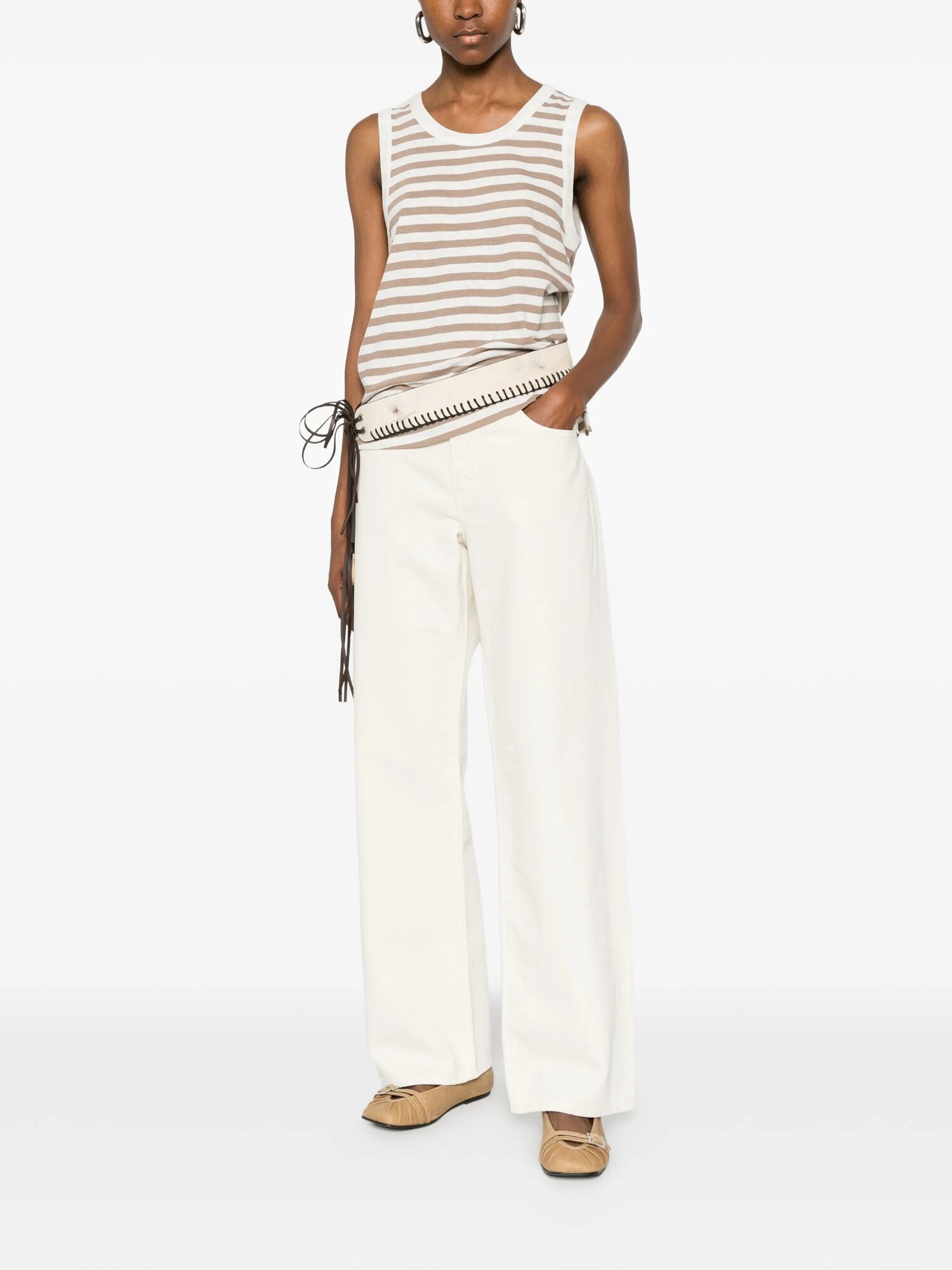 Топ MAJESTIC FILATURES Striped-print tank top, размер 46, бежевый/белый — фото 1