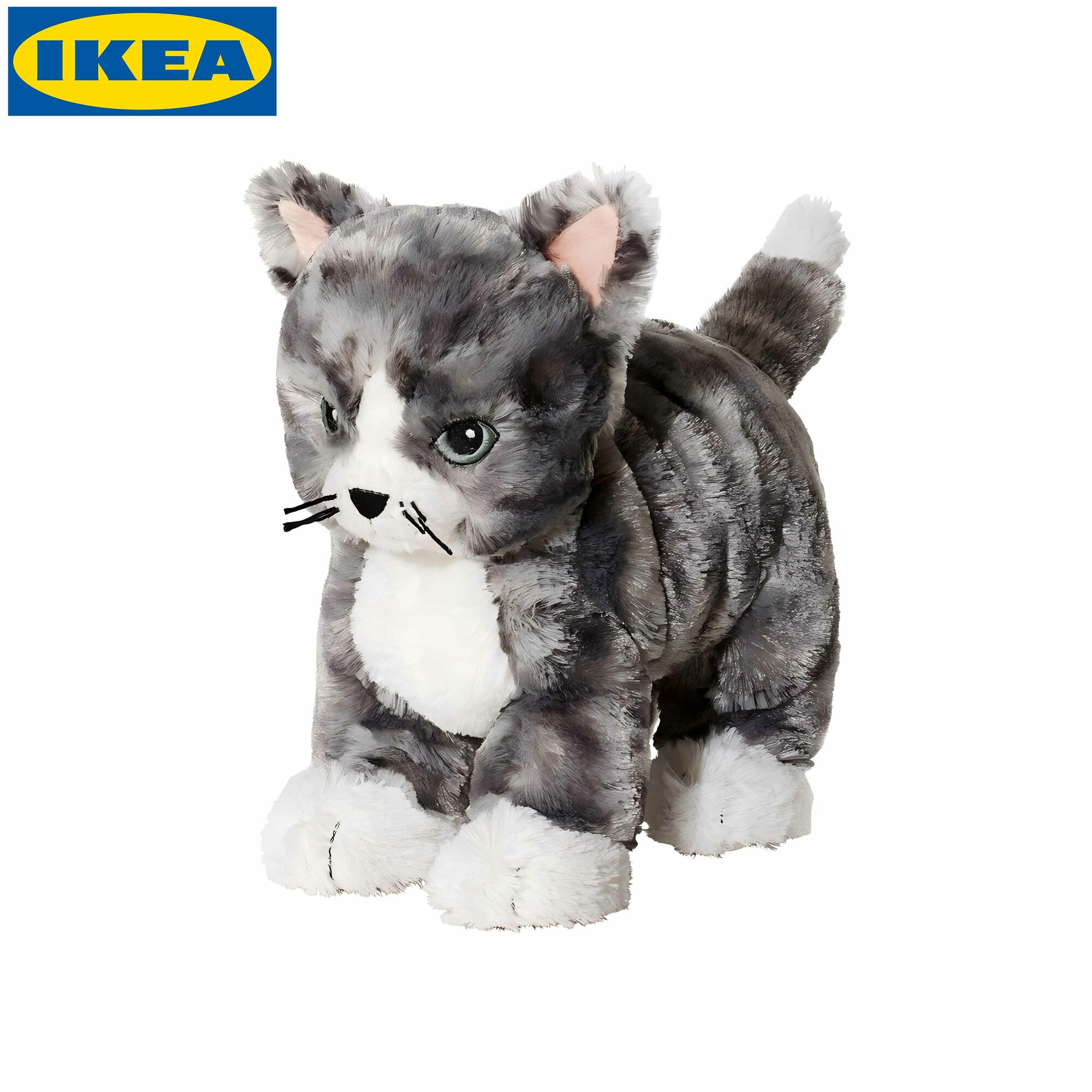 Мягкая игрушка IKEA LILLEPLUTT, плюшевый котик, высота 10 см, длина 26 см
