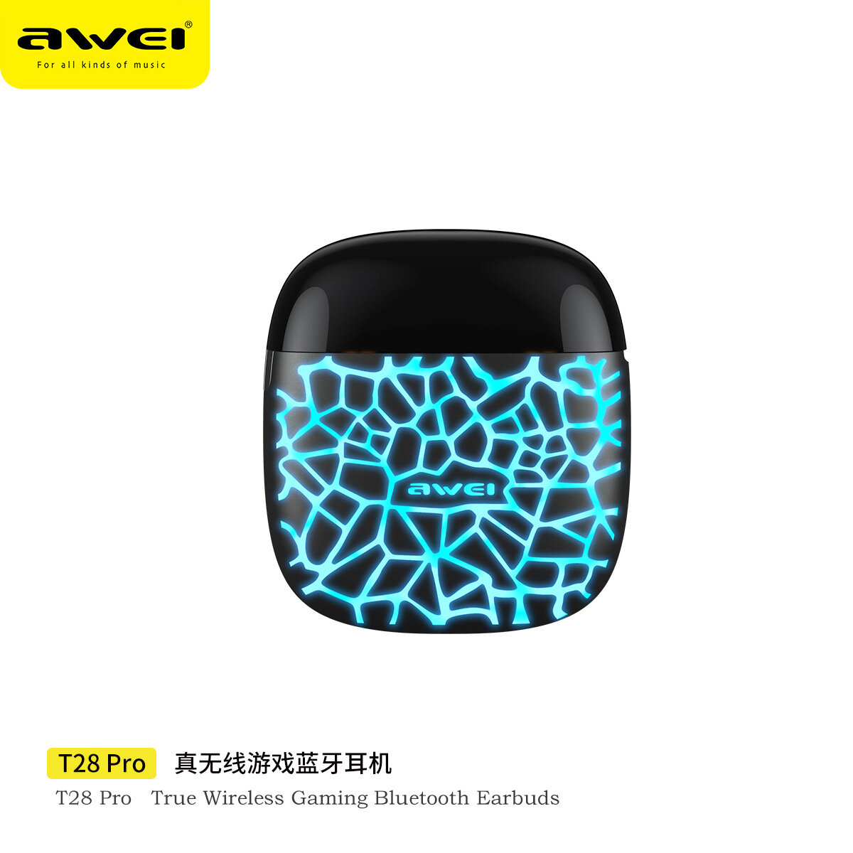 AWEI T28 Pro Игровые Bluetooth-наушники, 30 мс низкая задержка, RGB-подсветка