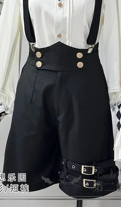 Bloocosli Ouji Lolita блузка с брюками и накидкой Черный, M, Shorts with suspende