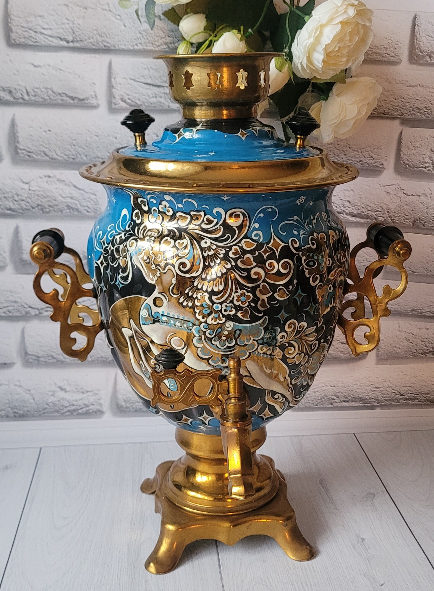 Электрический самовар 3 л, расписной. С редкой росписью. СССР 1987г.