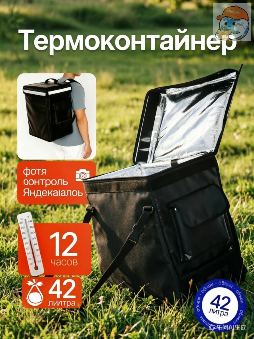 Термосумка 42 л для еды, водонепроницаемая, курьерская