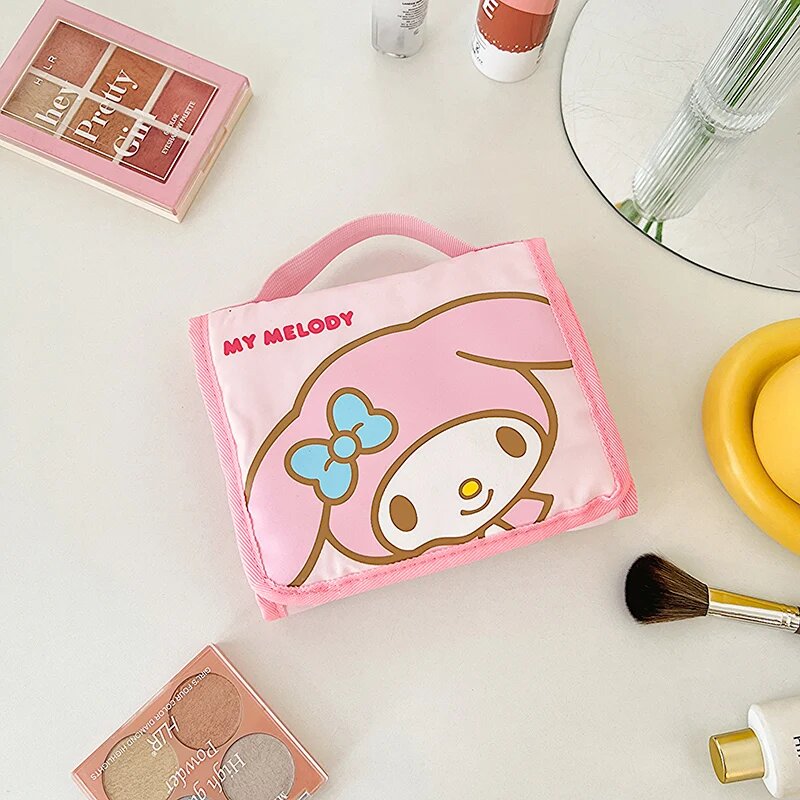 Складная косметичка Hello Kitty Kuromi, вместительный пенал с мультяшным рисунком, милая дорожная сумка-органайзер для косметики и кистей для девочек.