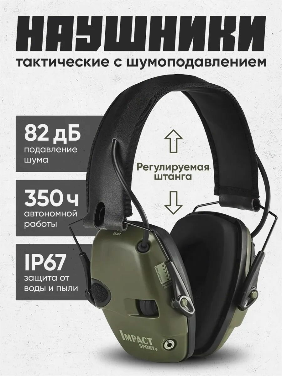 Тактические наушники для стрельбы активные с шумоподавлением