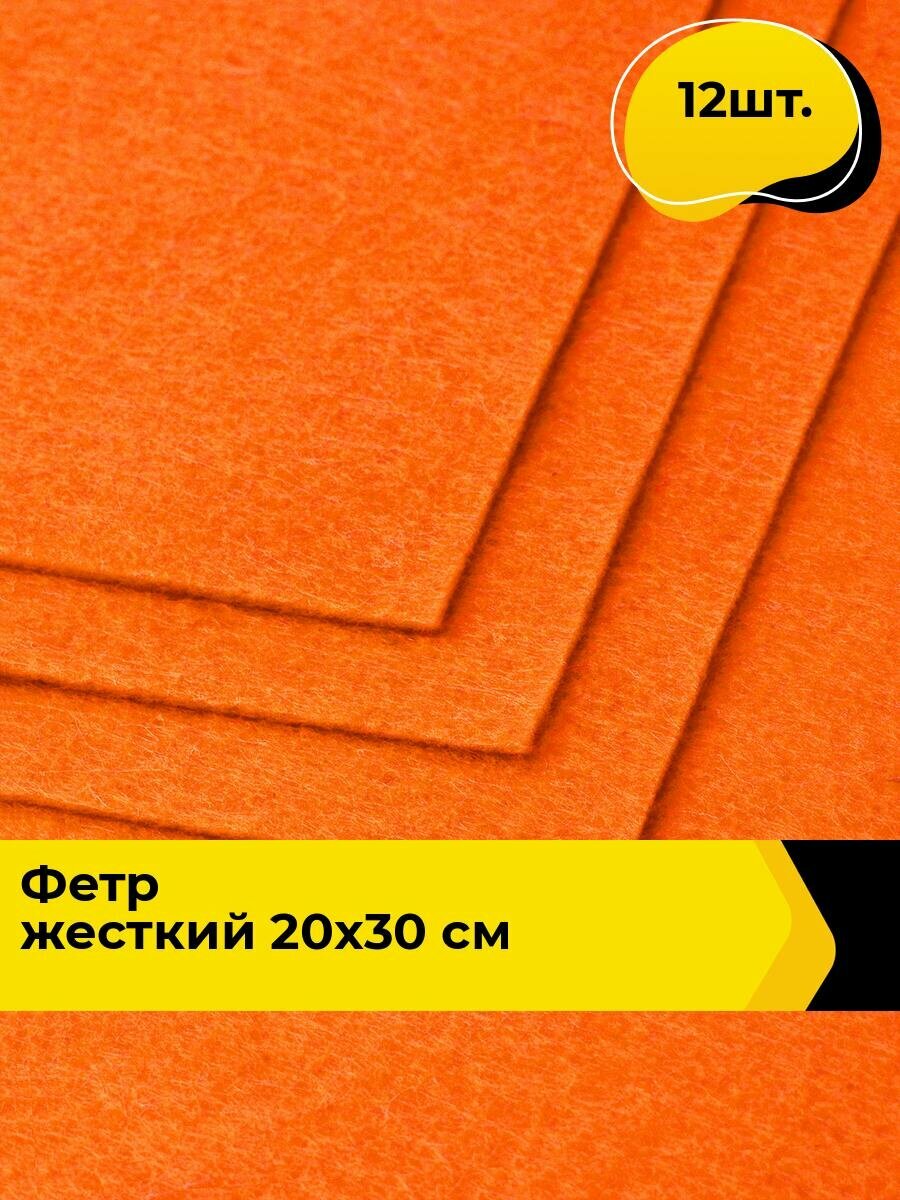 Фетр цветной листовой для рукоделия жесткий 0.1 см, 20x30 см, 12 шт.