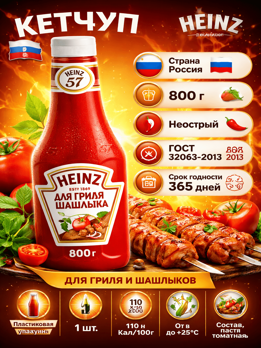 Кетчуп Heinz для гриля и шашлыка, 800г