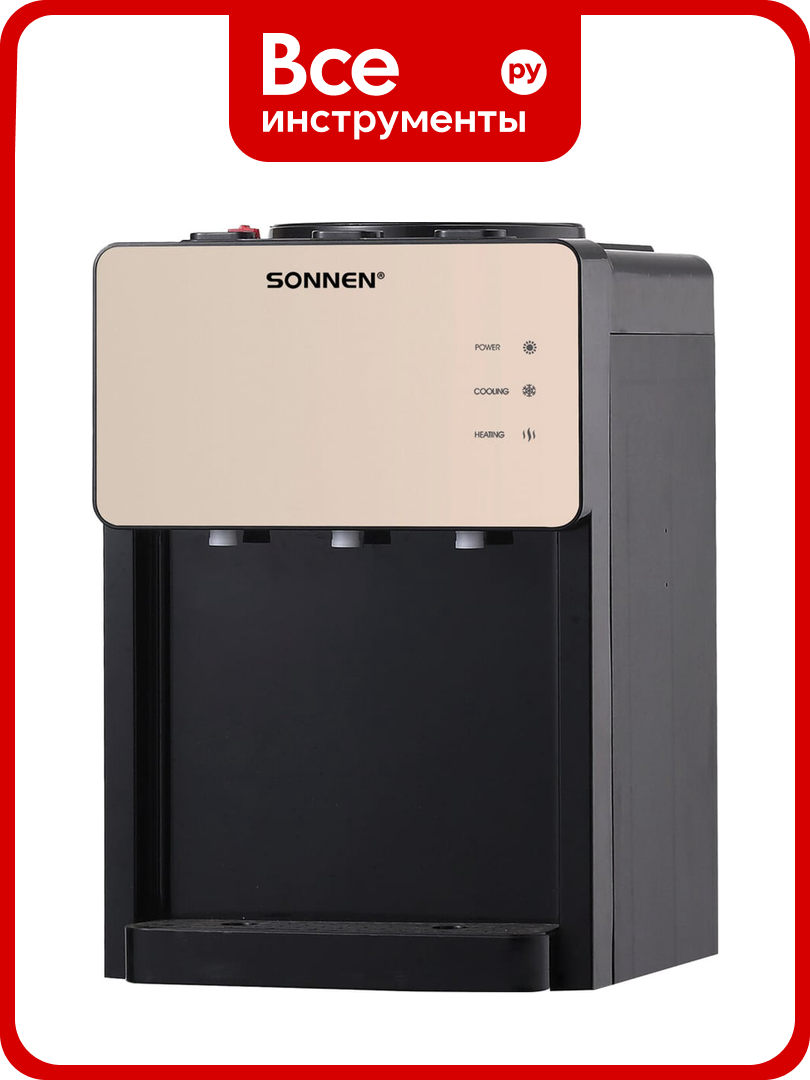 Кулер для воды SONNEN TSE-03BBP, настольный, нагрев/охлаждение электронное, 3 крана, черный 455751
