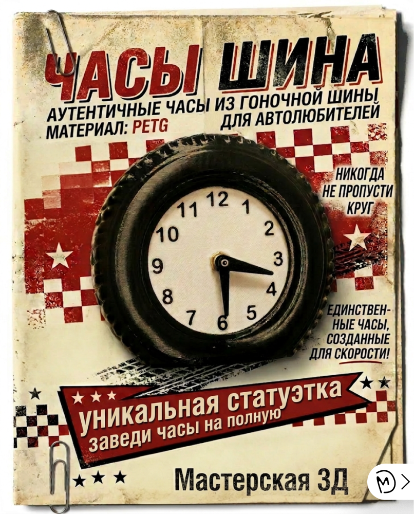 М3Д Статуэтка барельеф - Часы шина
