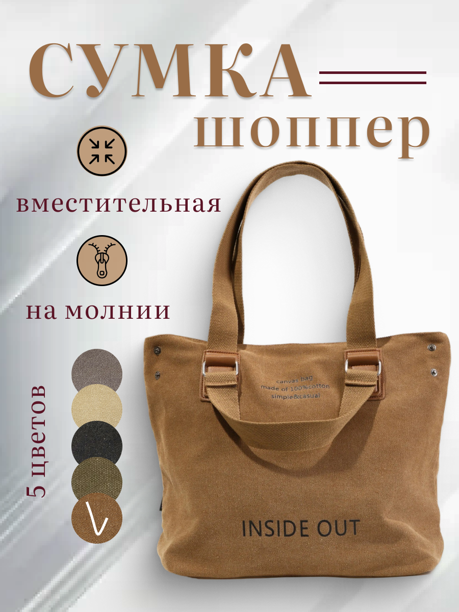 Сумка шоппер , фактура плетеная, коричневый крайола