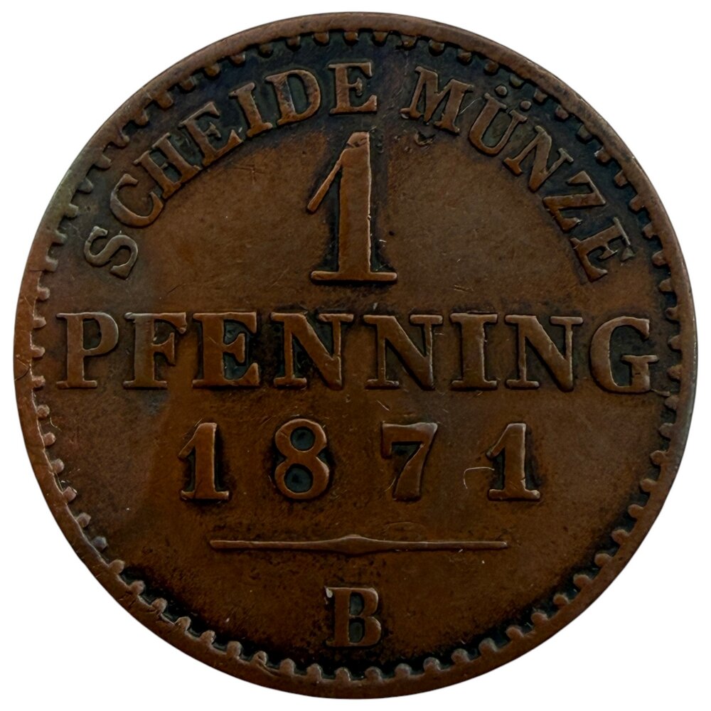 Германия, Пруссия 1 пфеннинг (1/360 талера) 1871 г. (B)