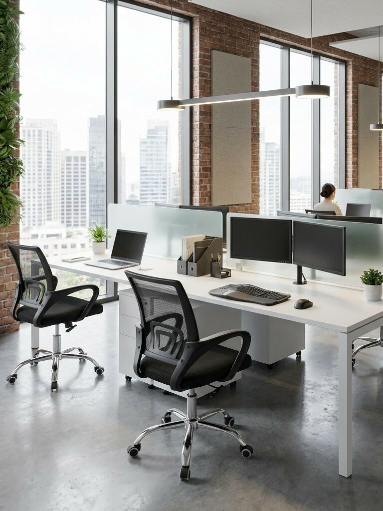 Комплект офисных кресел TetChair 4 шт, на колесиках с подлокотниками, хром, ткань, черные