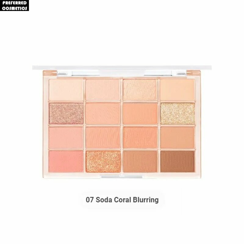 Шестнадцатицветная палитра теней для век wakemake, подходит для всех, 14 г, K-Beauty - 07 Soda Coral Blurring
