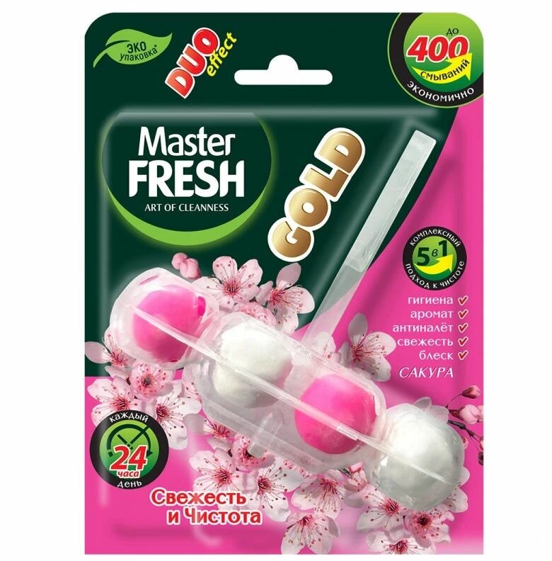 Master Fresh Подвесной блок для унитаза GOLD DUO EFFECT, 5 в 1, сакура, 1 шт