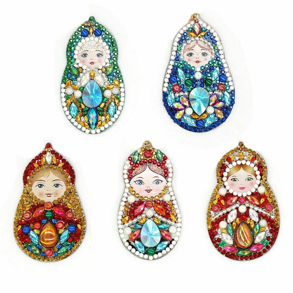 Алмазная мозаика брелоки Русские матрешки5 шт. двусторонний бриллиант