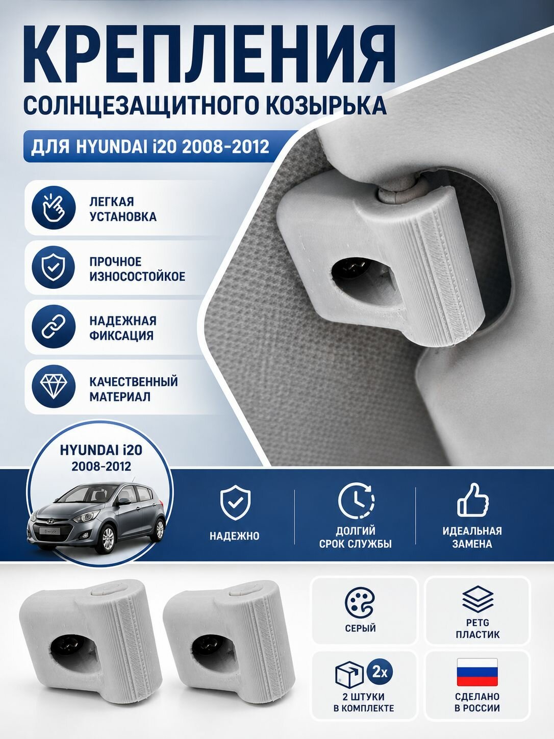 Крепления солнцезащитного козырька на Hyundai i20 2008-2012 года выпуска