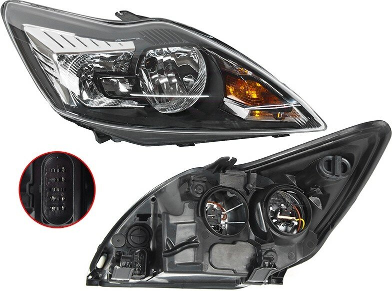 Фара SAT ST-431-1181RMLDEM2 Ford Focus 07-11 справа/ Галоген/ С электрокорректором/ Чёрная