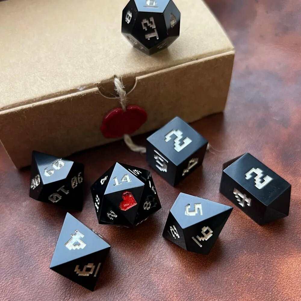 Дайсы ручной работы (игральные кости, кубики) для DnD, ДнД, Dungeons and Dragons, Pathfinder RPG (набор 7шт) Game Over