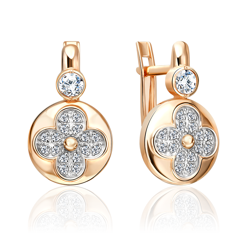 Серьги, золото, 585 проба, фианит