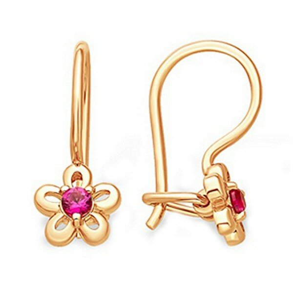 Серьги, красное золото, 585 проба, фианит