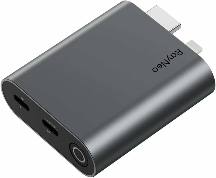 Адаптер HDMI RayNeo для iPhone 14 и более ранних моделей с устройствами Lightning/HDMI, с встроенной батарейкой и функцией "зарядка и воспроизведение", поддерживает видео 1080P@120Гц, 4K@30Гц.