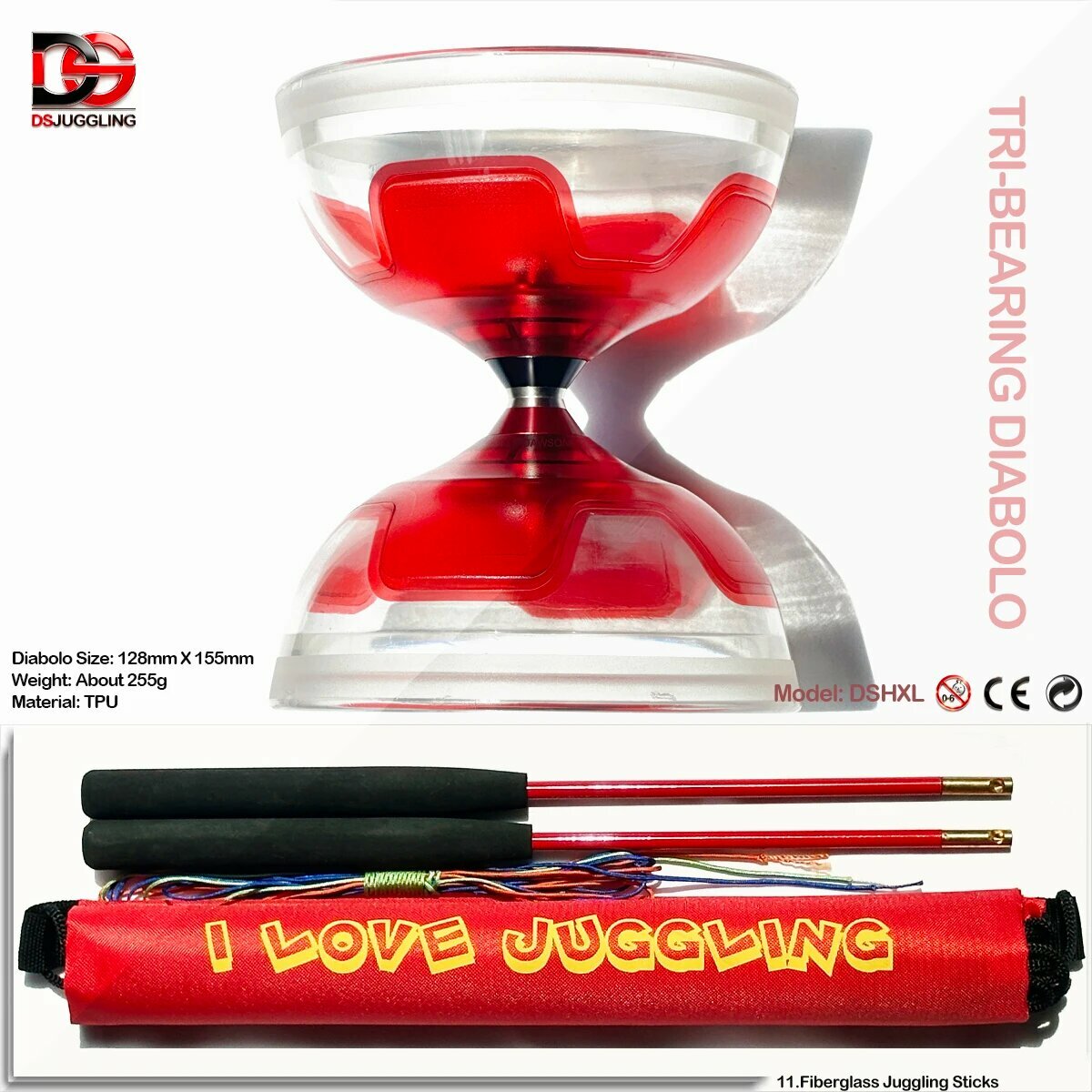 Диаболо DSJUGGLING Red 11, пластик, набор для жонглирования