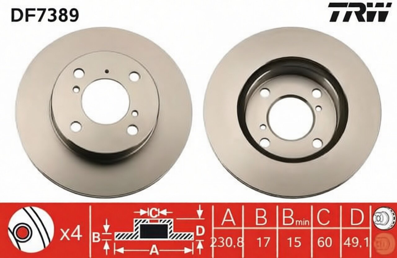 Диск тормозной передний SUZUKI WAGON R+ 5/99-5/00 DF7389 TRW арт. DF7389