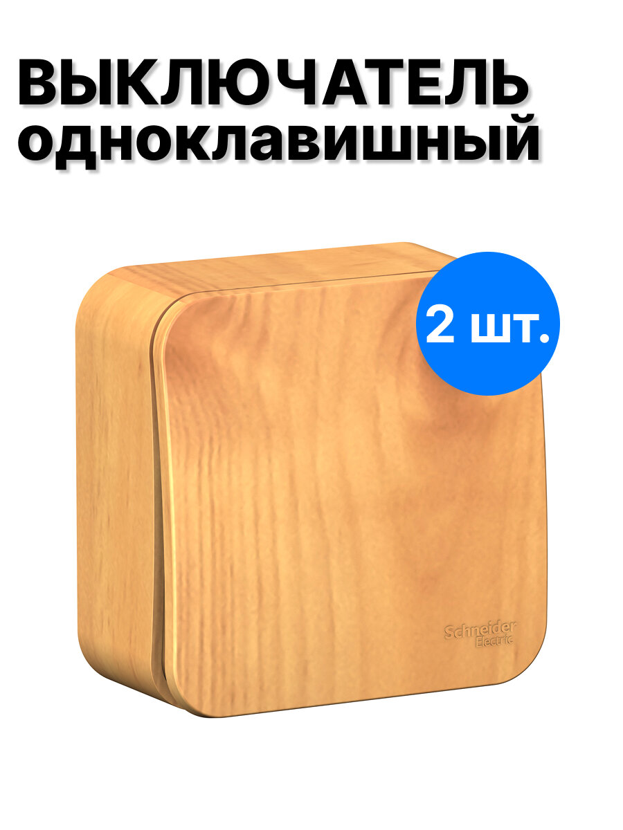 Выключатель кнопочный Systeme Electric Blanca одноклавишный с самовозвратом для открытой проводки ясень (2 шт.)