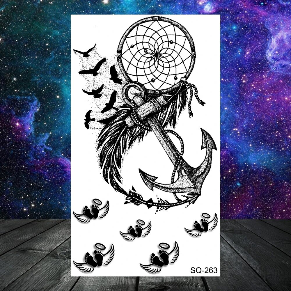 Временные татуировки SQ-263: Якорь, Dreamcatcher, Птицы