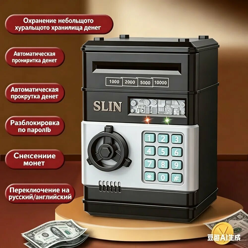 SLIN Копилка для денег "чёрный"х19 см, 1 шт