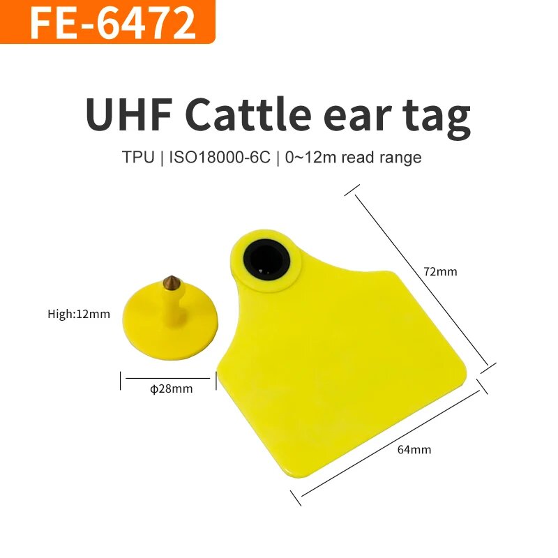 UHF метка для скота FE-6472, 64x72mm, желтая