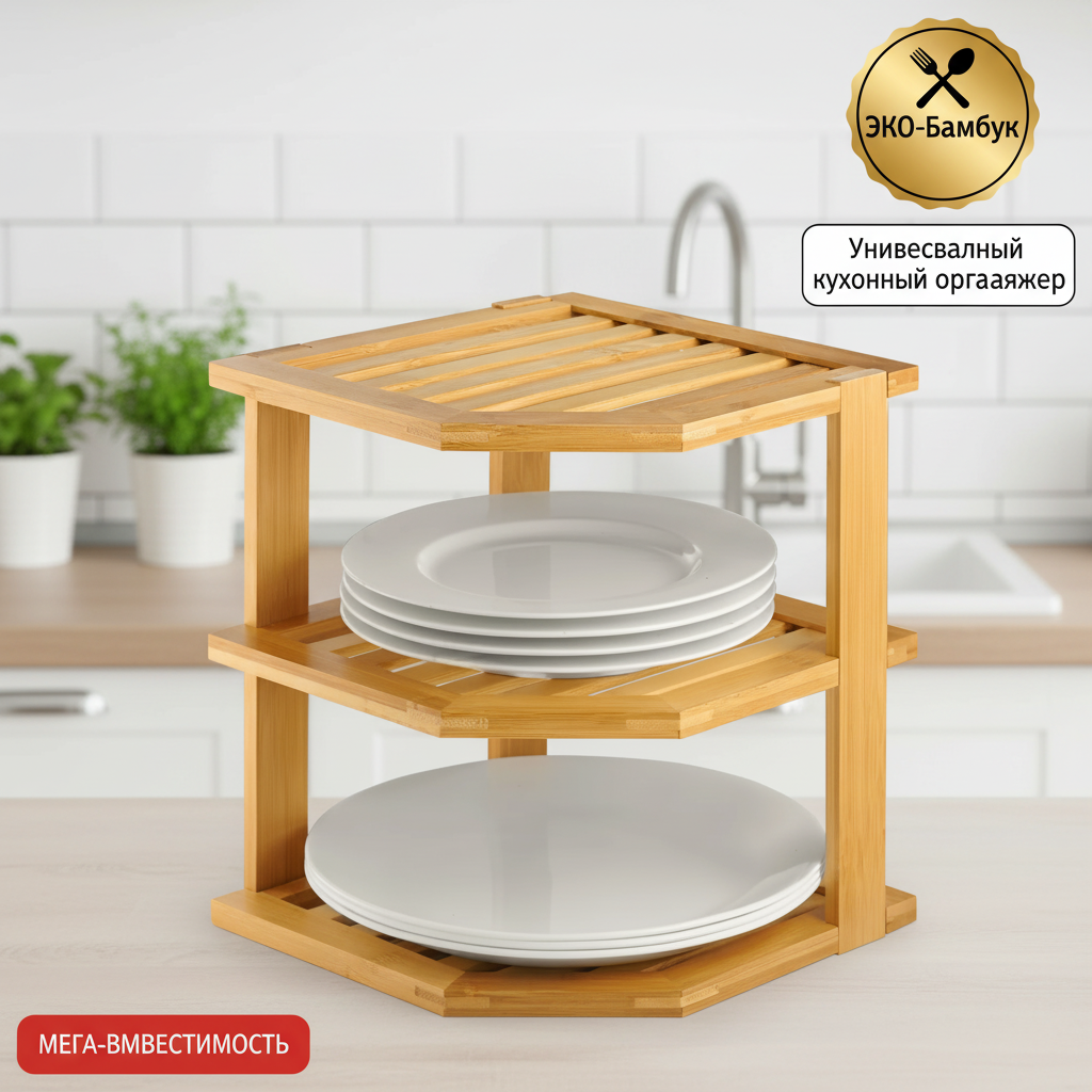 Держатель для кружек и бутылок, кухонный органайзер, 25x25x23 см, бамбук