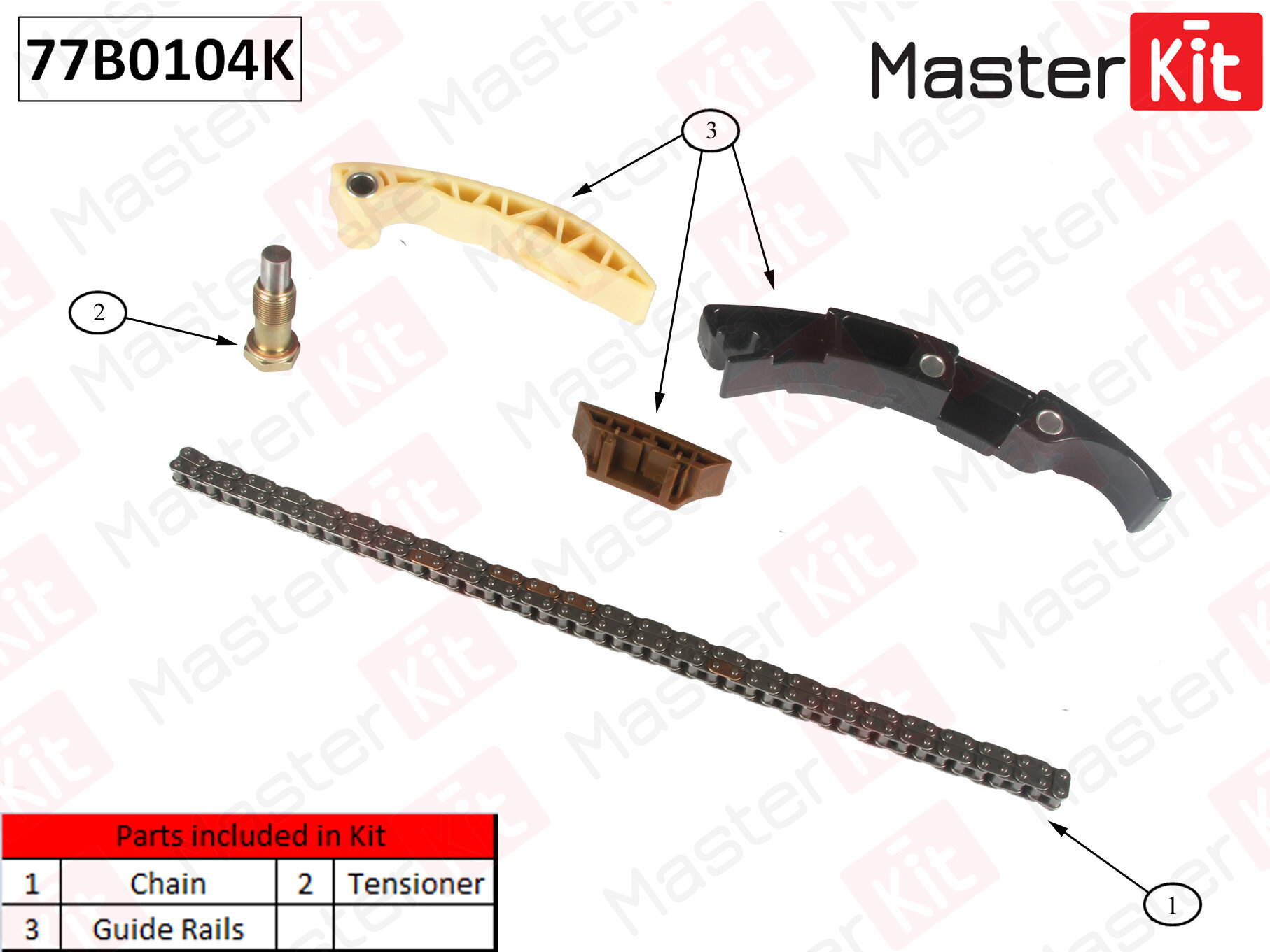 Комплект цепи ГРМ Audi A3/Q7/VW Bora/Golf IV/Passat/Transporter V, MASTERKIT 77B0104K