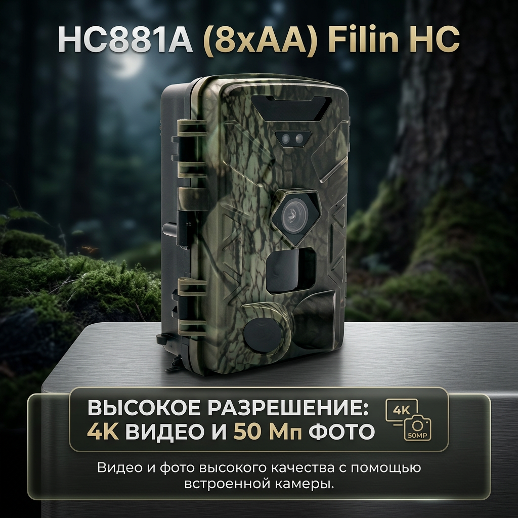 Фотоловушка 4K для охоты, охраны дачи HC881A (8хАА) Filin HC
