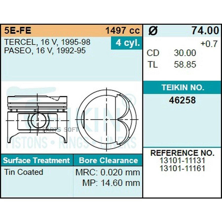 Поршень без колец от официального дистрибьютора, TEIKIN, артикул 46258STD